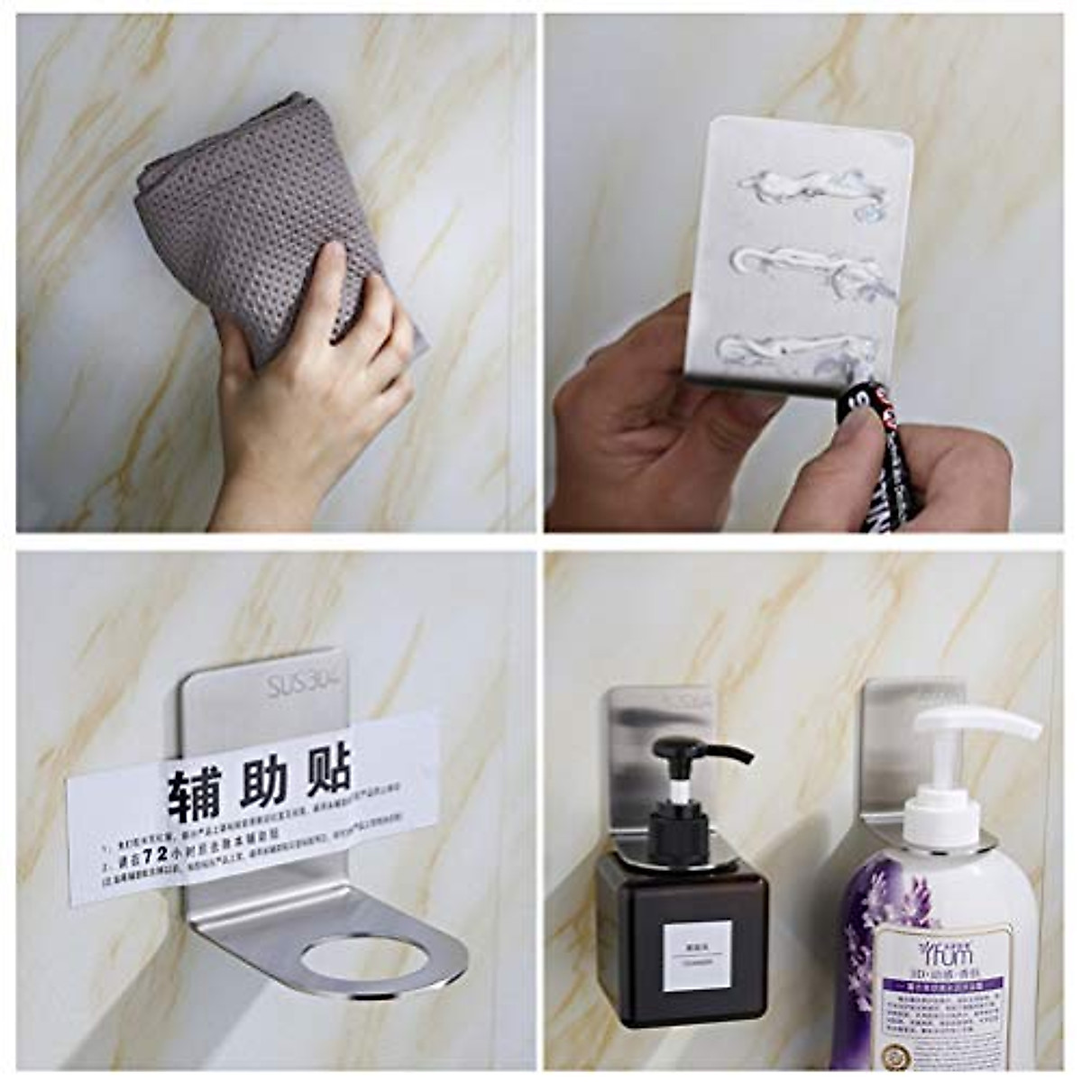 Cabilock 2 pcs Shampoo Holder Wall Mounted Stainless Steel Hand Shelf Shower Caddy Hanger for Bathroom Kitchen