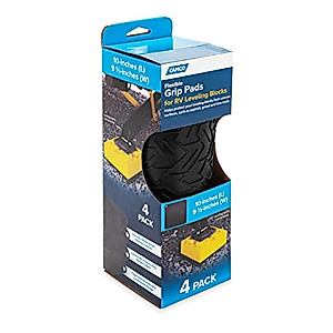 Camco Flexible Grip Pads for RV Leveling Blocks, 10-Inches (L) x 9 ½-Inches (W) | Protects Your Leveling Blocks from Uneven Surfaces | Easy to Carry and Store | 4-Pack (44529), Black