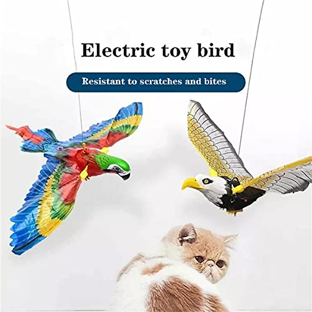 dhaonxb Simulated Birds Hanging Pet Toy,Bird Mechanical Flying Toy,Bird Interactive Cat Toy,Colorful Simulation Hanging Flying Bird Interactive Electric Toy Pet Supplies (B)