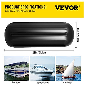 Vevor Boat Fenders 10 x 28 inches, Vinyl Boat Fender Pack of 4, Ribbed Twin Eyes Boat Bumpers Black and Pump to Inflate : Sports & Outdoors