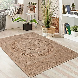 Natural Braided Round Pattern in Center Jute Area Rug and Runner for Living Room/ Office (4x6 Feet/ 120x180 cm)