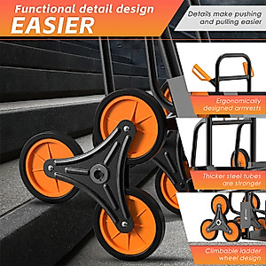 Stair Climbing Hand Truck 440lb，Heavy Duty Dolly Cart for Stairs，Thickened Upgraded Steel Tube Folding Stair Climbing Trolley with Six Wheels and Telescoping Handle