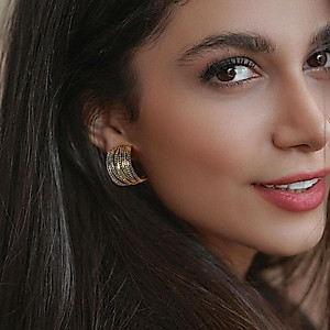 Mytys Two Tone Earrings for Women Gold and Silver Rose Gold Crossover Half Hoop Statement Designer Stud Earrings (style 1)