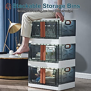 XJJX Large Storage Bins with Lids,10.5Gal Folding Storage Box with Wheels,Handles,Dual Open Design,Closet Organizers and Storage for Organizing Clothes,Towels,Toys,Books,Snacks,Drinks,Fruits (Beige 2)