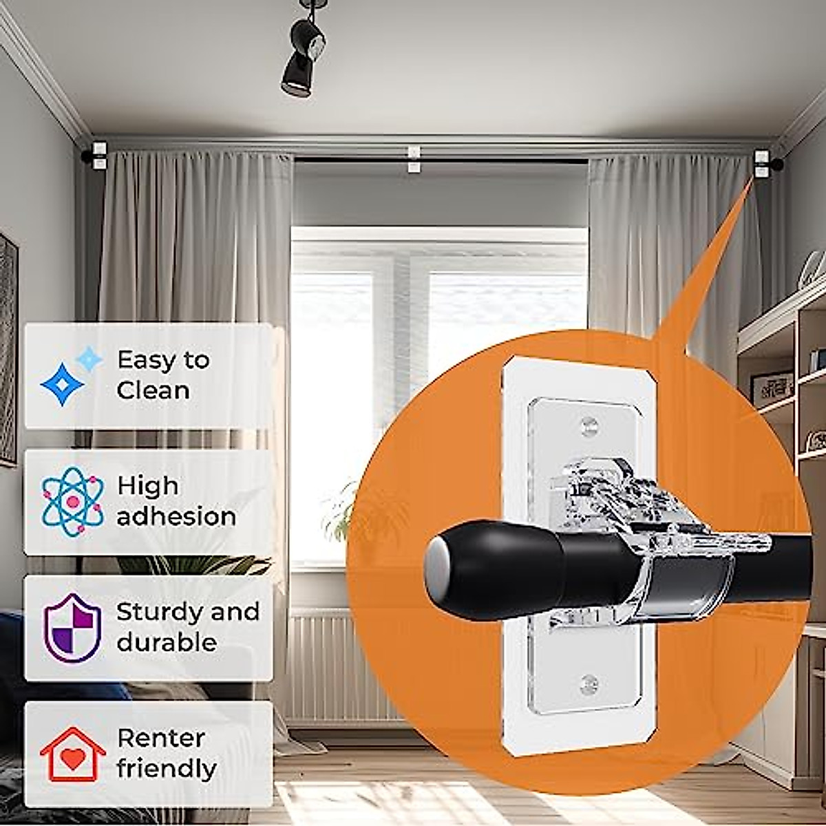 Antimbee 12 Pcs Adhesive Curtain Rod Holder, Stick on Wall Curtain Rod Hanging Bracket for Window, Shower