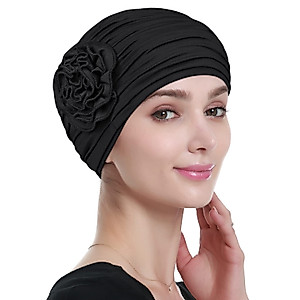 Chemo Headwear for Women Ruffled Head Coverings Black