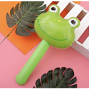 Dzrige Inflatable Frog Hammer with Sound Bell Big Eye Frog Stick Hammer Frog Inflatable Stick Balloon Funny Handle Hammer Toys for Theme Party Wedding Birthday Kids Party Decor (3Pcs)