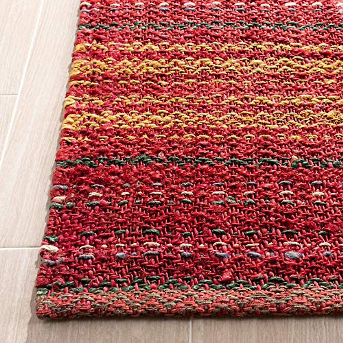 SAFAVIEH Natural Fiber Collection Runner Rug - 2'6" x 8', Red & Gold, Handmade Stripe Jute, Ideal for High Traffic Areas in Living Room, Bedroom (NF202Q)