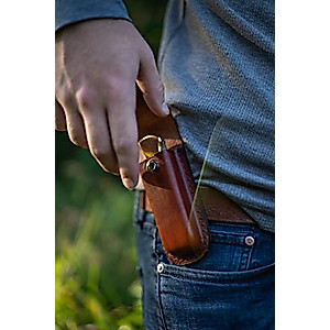 Uncle Henry LB7CP Bear Paw Traditional Lockback Pocket Knife with 3.7in Clip Point High Carbon S.S. Blade, Wood Handle, Brass Bolsters, and Leather Belt Sheath for EDC, Hunting, Camping, and Outdoors,Brown