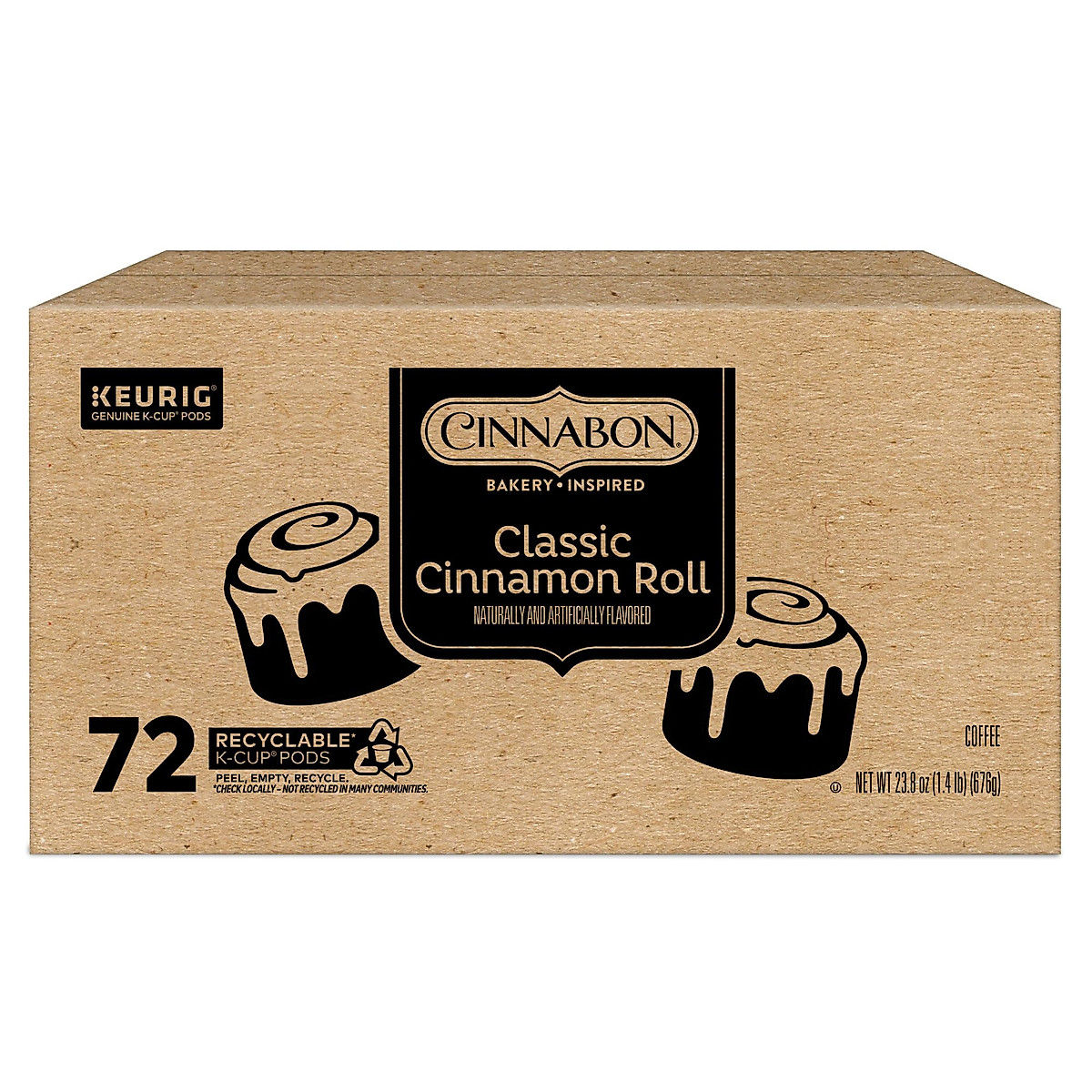 Cinnabon Classic Cinnamon Roll, Single-Serve Keurig K-Cup Pods, Flavored Coffee, 12 Count (Pack of 6)