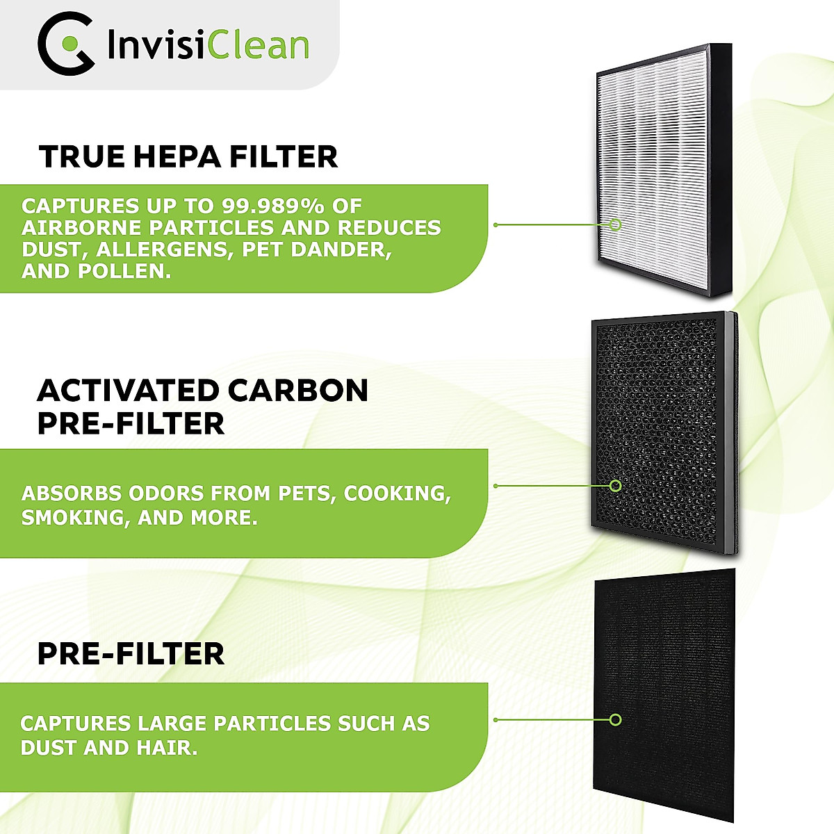InvisiClean Claro True HEPA/Activated Carbon Replacement Filter - Genuine Filter for InvisiClean Claro Air Purifier IC-4524