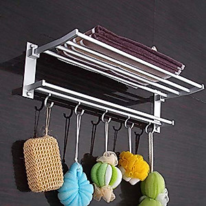 SLSFJLKJ Bathroom Towel Racks Foldable Alumimum Chrome Towel Holder Wall Mounted Towel Shelf with Hooks