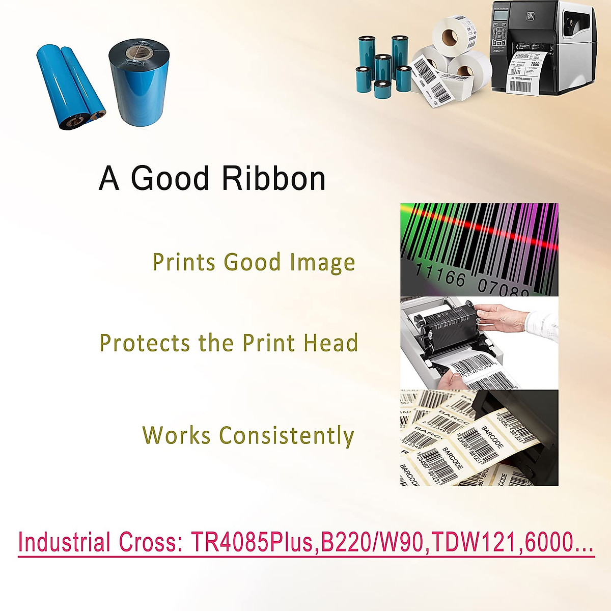 (10 Rolls) 4.33'' x 984' Premium Resin Enhanced Wax Ribbon, 110mm x 300m Black Thermal Transfer Ribbon, Barcode Thermal Label Printer ribbon, CSO-ink outside, 1'' Core for Zebra, TSC, GoDex, Citizen