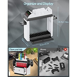 Switch Organizer with Controller Charging Station, ZAONOOL Charger Stand for Nintendo Switch & OLED Joycon, Pro Controller, Accessories Storage Tower for Games, TV Dock