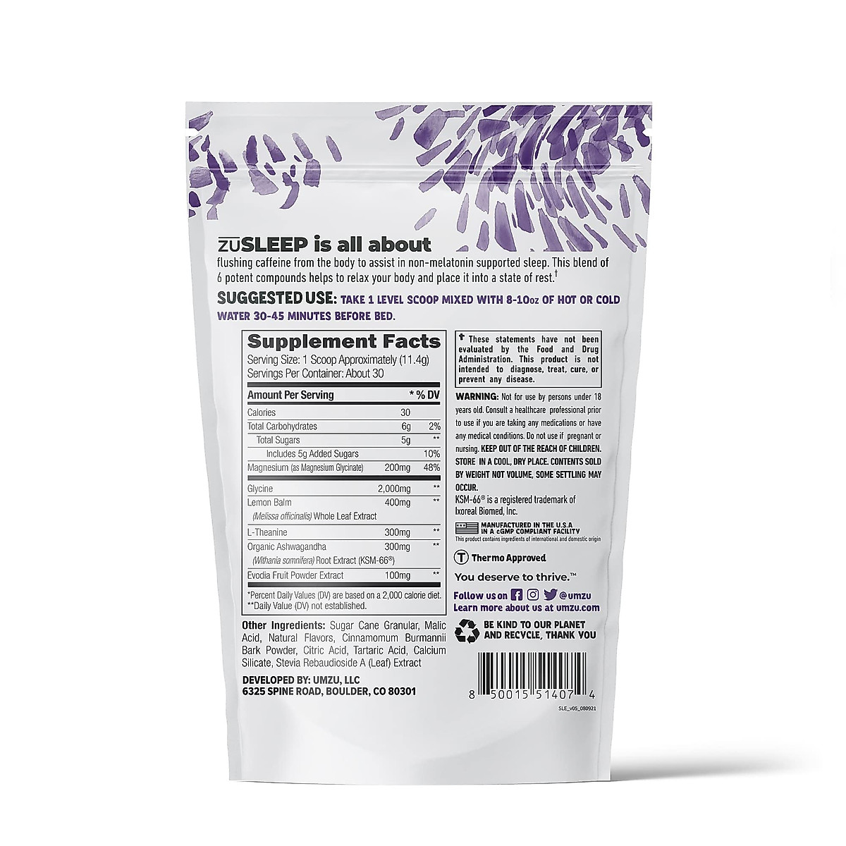 UMZU zuSleep - Natural Sleep & Relaxation Support - with Ashwagandha Root Extract, L-Theanine & Magnesium - Take 1x Daily with Water - 30 Day Supply - 12.6 oz - Apple Cider with Cinnamon