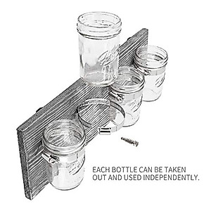 BeSuerte Rustic Antique Mason Jar Organizer Hanging Wall Holder for Home Decor, Bathroom, Kitchen, Office, Farmhouse with 4-Jar,Gray
