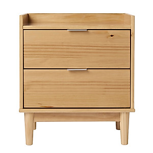 Walker Edison Blythe Mid-Century Modern Tray-Top 2-Drawer Nightstand, 20 Inch, Natural Pine