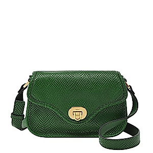 Fossil Women's Heritage Leather Mini Flap Crossbody Purse Handbag, Green Python (Model: ZB1874310)