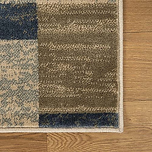 BNM Indoor Large Area Rug with Jute Backing, Modern Geometric, Perfect for Living and Dining Room, Bedroom, Hardwood Floors, Office, Dorm, Entryway, Rockwood Collection, 8' x 10', Midnight Navy