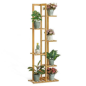 MoNiBloom 6 Tier Bamboo Plant Stand, Flowers Display Shelf Holder Organizer with 7 Pot Positions for Outdoor Indoor Balcony Patio Balcony, Natural