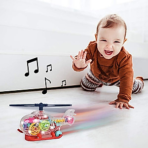 ArtCreativity Light Up Transparent Toy Helicopter for Kids, 1PC, Bump and Go Toy Car with Colorful Moving Gears, Music, and LED Effects, Fun Educational Toy for Kids, Great Birthday Gift Idea