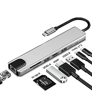 USB C Hub, 8-in-1 USB C Adapter with 4K, USB-C to Type-C USB 3.0 Hub RJ45 Ethernet Mini SDTF OTG Adapter