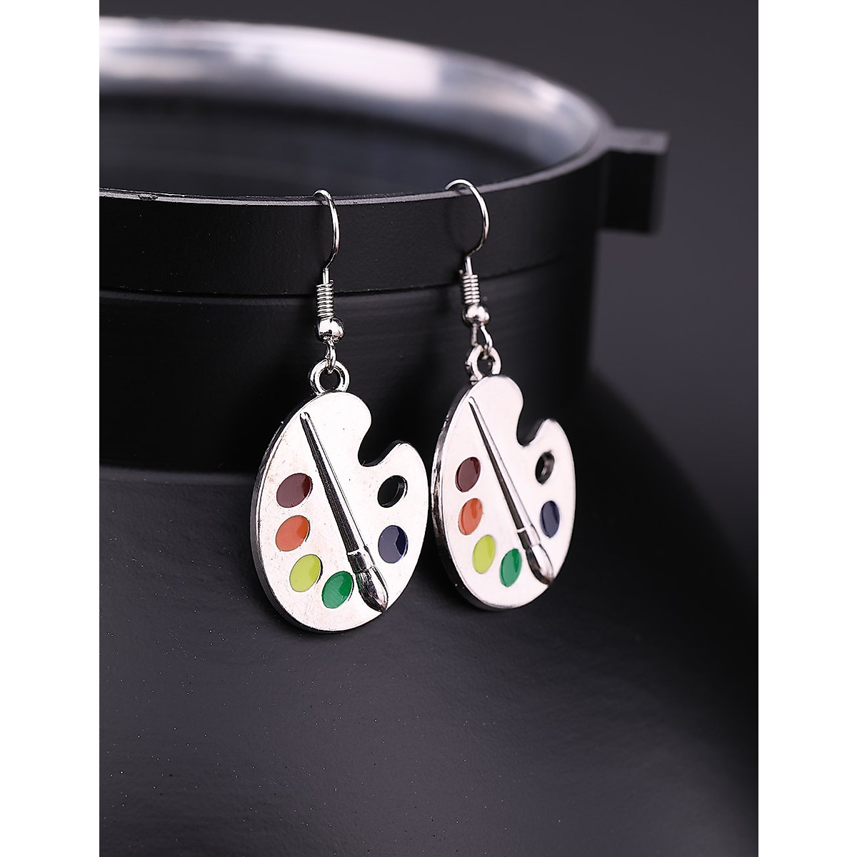 Artist Paint Palette and Brush Enamel Pendant Earrings Zinc Alloy Dangle Drop Earrings Delicate Gift for Painter Artists Women Girls