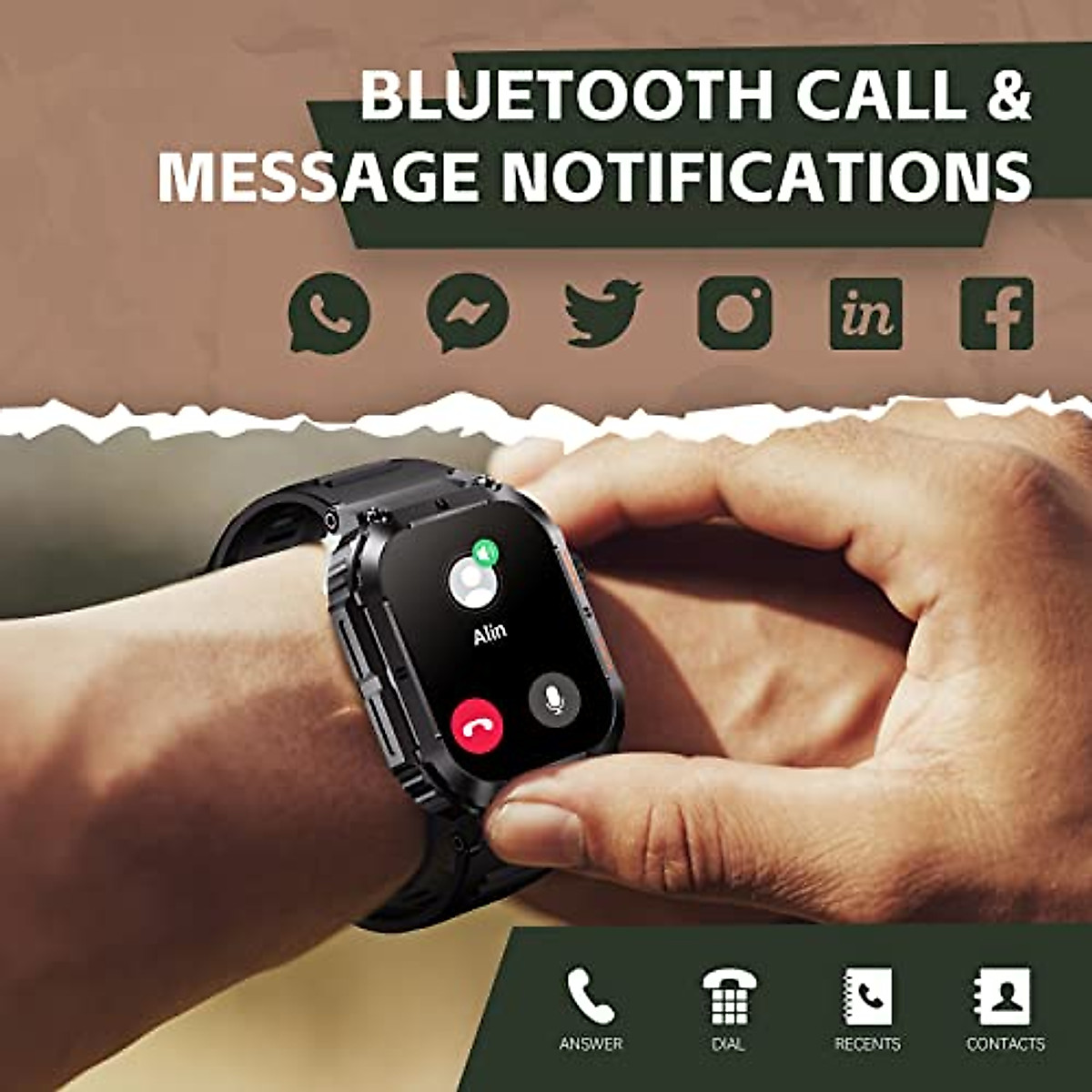 Military Smart Watch for Men (Answer/Make Call), 1.96 Inches HD Rugged Outdoor Tactical Smartwatch, Fitness Tracker Sports Watch with Heart Rate Blood Pressure Sleep Monitor for iPhone Android Phone