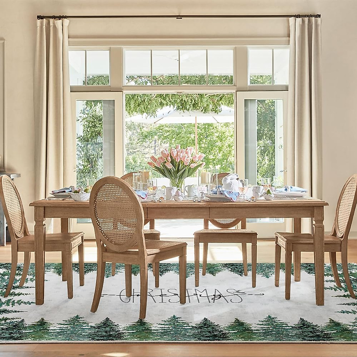 Artoid Mode Green Pine Tree Merry Christmas Area Rug, Xmas Winter Home Decor Low-Profile Washable Area Rugs for Entryway Bedroom Living Room Laundry Room Indoor 5x7 Feet