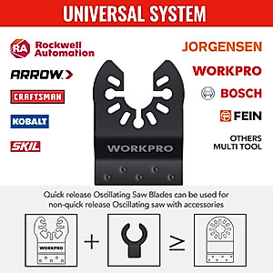 WORKPRO Oscillating Saw Blades, Quick Release Multitool Blades for Cutting Wood Metal Plastic, Universal Tool Blades Fit Dewalt Worx Milwaukee Black&Decker Rockwell Makita Fein Craftsman(10PC)