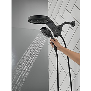 Delta Faucet HydroRain 5-Spray H2Okinetic Dual Shower Head with Handheld Spray, Black Shower Head with Hose, Handheld Shower Heads, Detachable Shower Head, 1.75 GPM Flow Rate, Matte Black 58680-BL