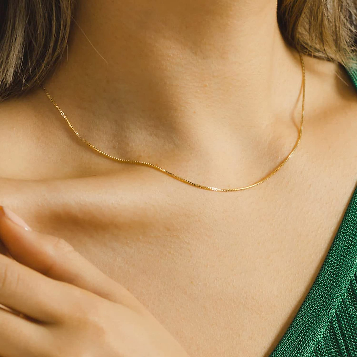 Jewelry Affairs 10k Real Solid Gold Mirror Box Chain Necklace, 0.6mm (20 Inches, Yellow Gold)