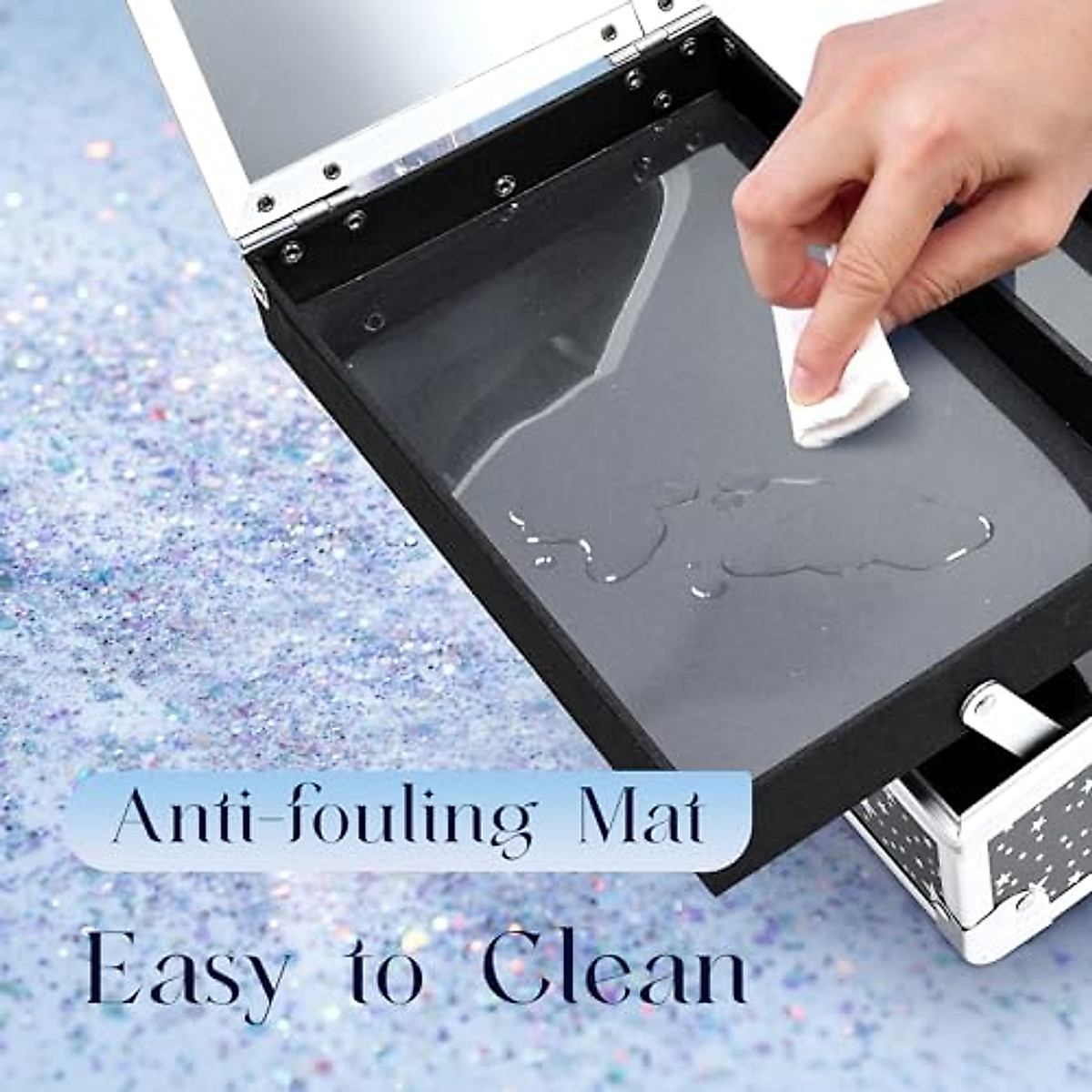 Joligrace Makeup Train Case Portable Cosmetic Box 2 Trays with Mirror Lockable for Makeup Nail Tech and Beauticians Traveling Makeup Storage Organizer - Black Star