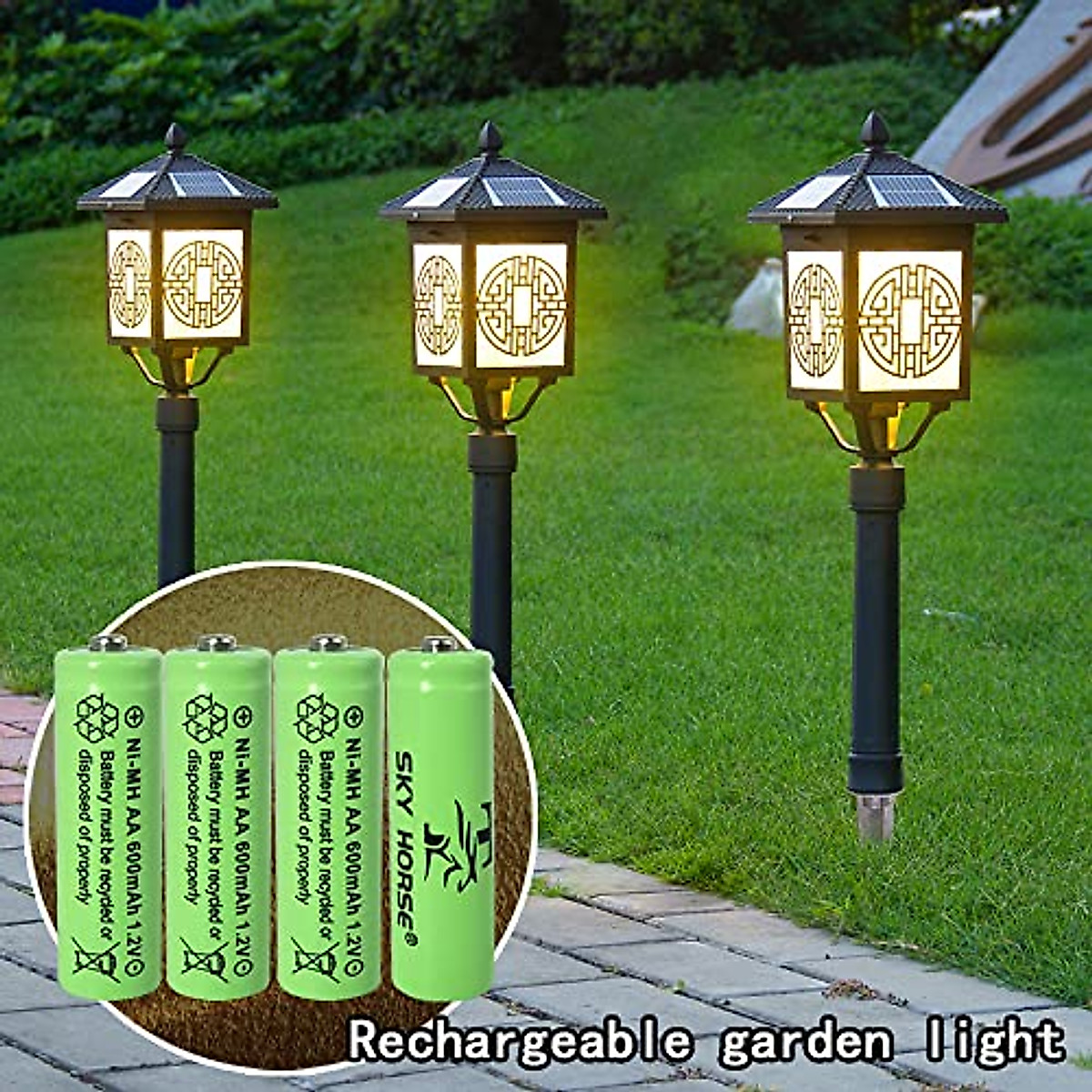 SKY HORSE AA Rechargeable Battery Ni-MH 1.2V 600mAh for Garden Light,Solar Lights,Toys,Remote Control, Mouse(8)…