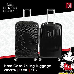 FUL Disney Mickey Mouse Rolling Luggage, Hardside Suitcase with Spinner Wheels, Black, 29 Inch