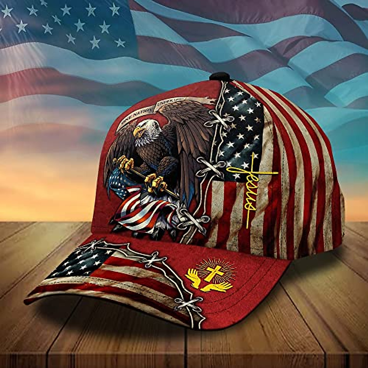 CleveFit 3D Printed, One Nation Under God Baseball Cap, American Eagle Hat for USA Patriots, Unique Design Hat (Bdnh110613htb)