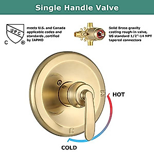 PARLOS Shower System, Brushed Gold Shower Faucet Set with Tub Spout(Valve Included), 5-Setting Mode Shower Head and Tub Spout with Diverter, Multi-Function Wall Mounted Shower Bathtub Combo, 1436908