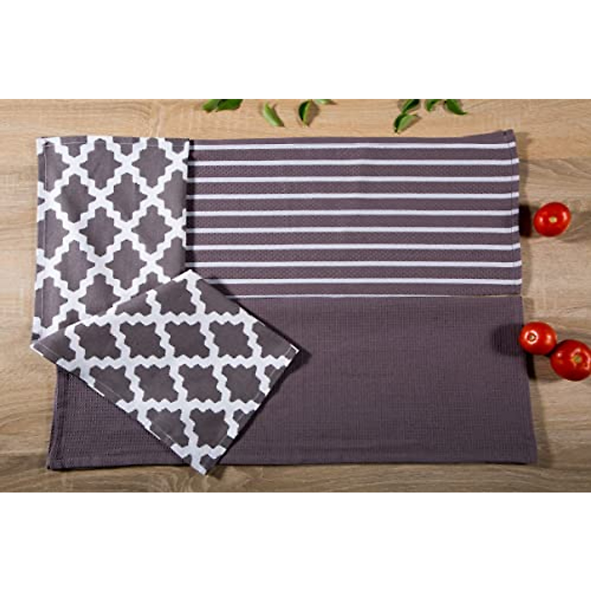 FRENCH BREAD Premium Kitchen Towels Set With Hang Loop - Pack of 5 Cotton Dish Towels for Drying Dishes, 18”x 26”, Absorbent Tea Towels, Dish Towels for Kitchen, Quick Drying Kitchen Towel Set - Gray