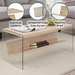 Convenience Concepts SoHo Coffee Table, Weathered White / Glass