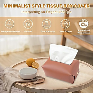 Soznveg Tissue Box Cover Rectangular, PVC Leather Tissue Box Holder, Facial Tissues Organizer, Napkin Paper Tissue Holder for Bathroom, Living Room, Dresser, Tabletop, Car, Office Decor, Brown
