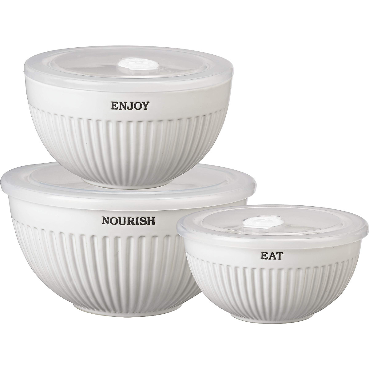 Primitives by Kathy Eat, Enjoy, Nourish Bowl Set ,White