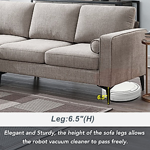 Prohon 86" L Shaped Modern Chenille Convertible Sectional Reversible Chaise Lounge and 2 Round Pillows, 4-Seat Couches Upholstered Small Space Sofas for Living Room, Apartment,Camel