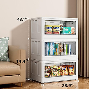 wookon Collapsible Storage Bin with Lid,27Gal/108QT Stackable Storage Bins with Door,Blanket Storage,Clear Storage Bins with Lids,Storage Shelves,Cube Storage Organizer,Bedroom Organization (3 Pack)