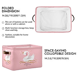 Sweet Princess Swan Toy Basket,Collapsible Storage Bin Basket with Handles Laundry Baskets,Shelf Basket Nursery Storage for Bedroom Playroom,Set 2