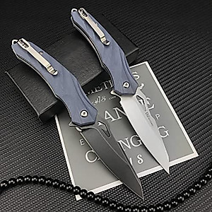 HUAAO 8.1’’ Folding Pocket Knife, 3.4’’ D2 Steel Blade and G10 Handle, Pocket Knife with Clip, Flipper, Liner Lock, for Camping Hiking Outdoor (Black)