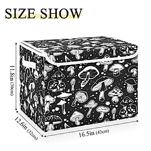 YETTASBIN Mushrooms Storage Basket with Lid and Handles, Large Collapsible Fabric Storage Bins Sturdy Storage Organizer for Shelves, Closet, Bedroom, School, Office, Home Decor