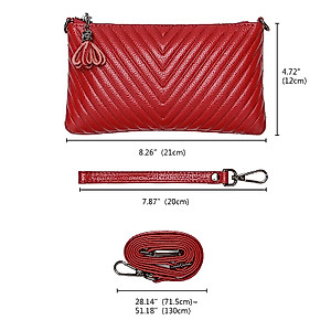 YALUXE Womens Wristlet Real Leather Chevron Tassel Large V Clutch Wallet with Shoulder Strap