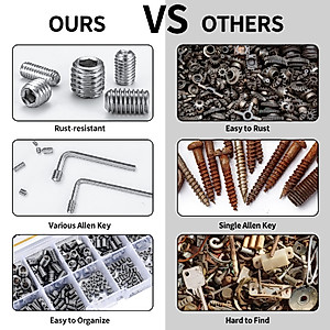 TOOINKCV 300 Pcs Stainless Steel Socket Head Screws Assortment Kit, Allen Head Socket Hex Head Screws, Metric M3 M4 M5 M6 M8 Grub Screws Set for Door Handles, Light Fixture