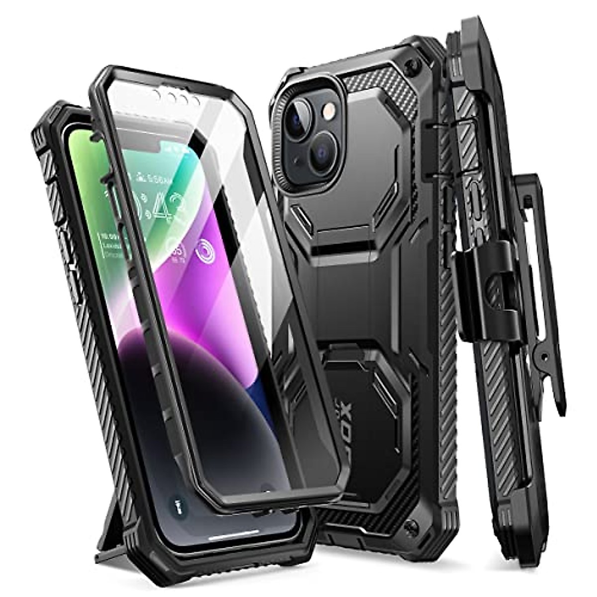 i-Blason Armorbox Series Designed for iPhone 14 Case 6.1" (2022)/iPhone 13 Case 6.1" (2021), Full-Body Rugged Holster Bumper Case with Built-in Screen Protector & Kickstand (Black)