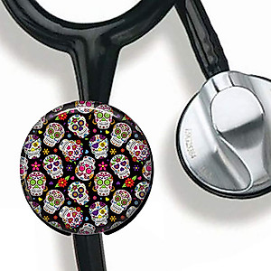 Sugar Skull Stethoscope Tag Personalized,Nurse Doctor Stethoscope ID Tag Customized, Medical Stethoscope Name Tag with Writable Surface-Black